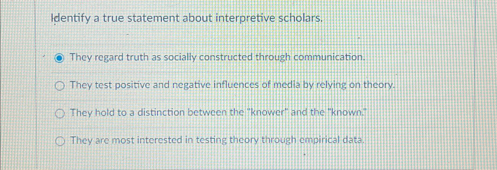 Solved Identify a true statement about interpretive | Chegg.com