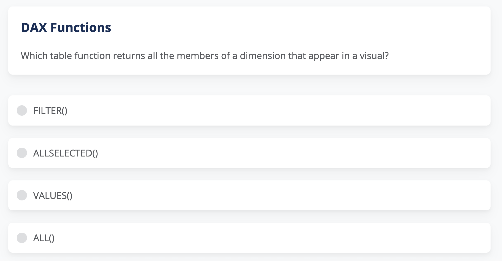 Solved DAX FunctionsWhich table function returns all the | Chegg.com