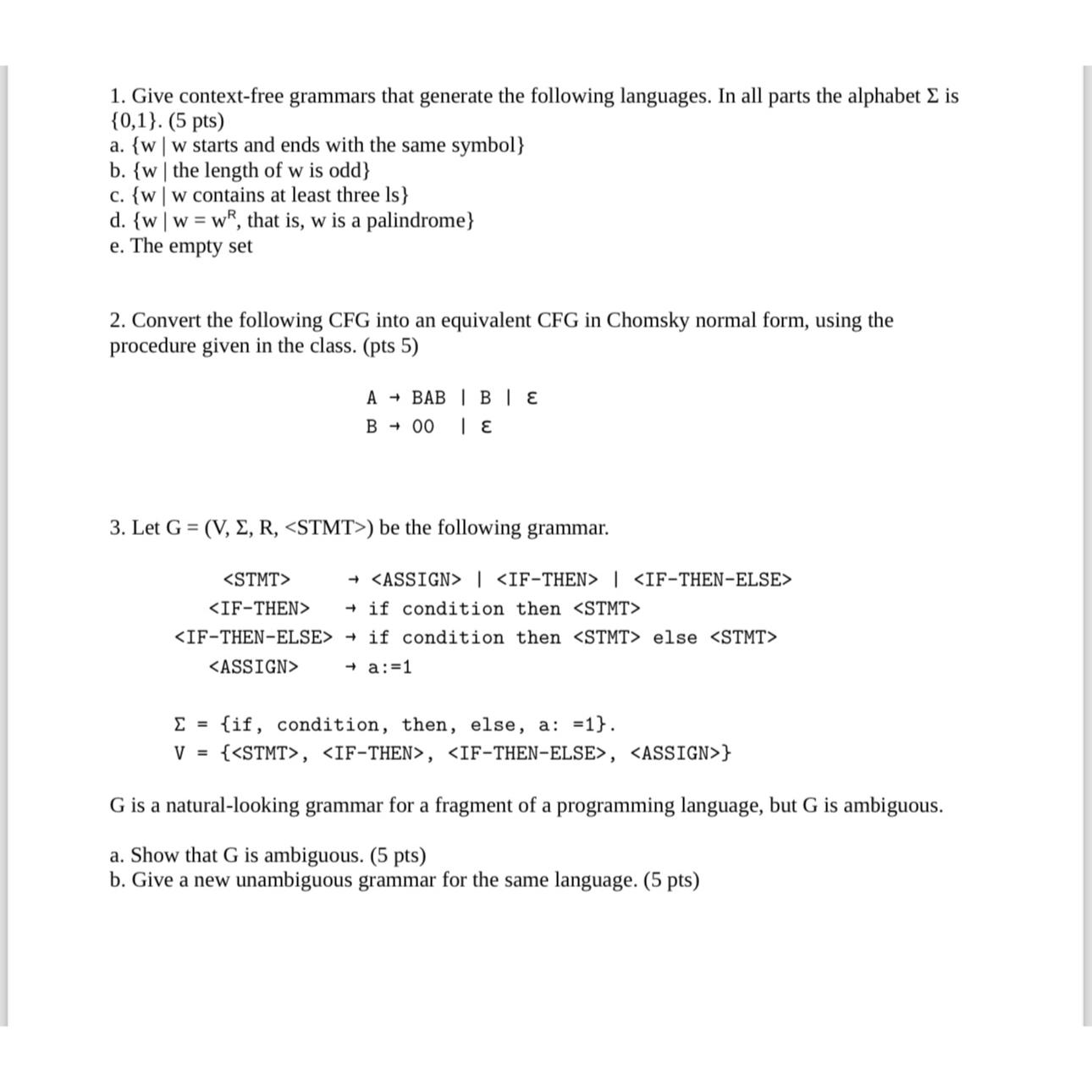 Solved Give context-free grammars that generate the | Chegg.com