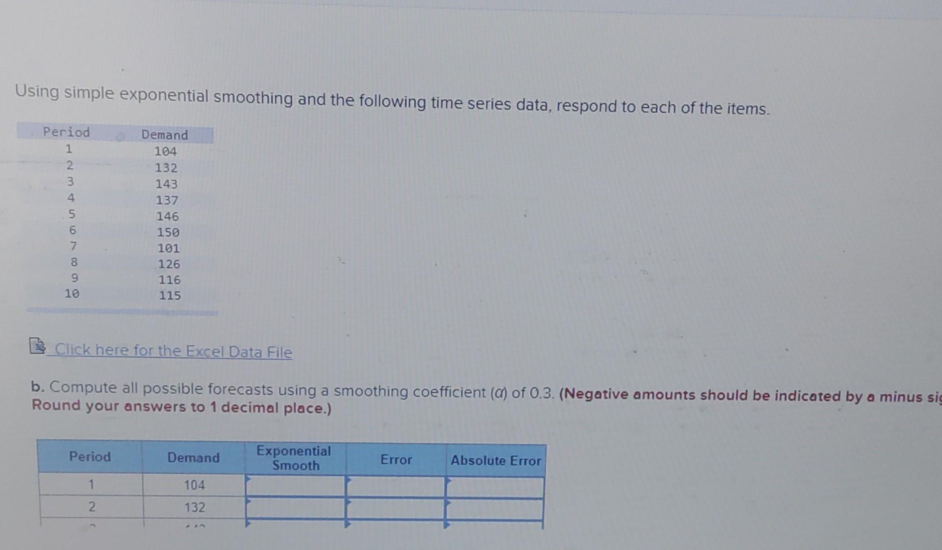 Solved Using Simple Exponential Smoothing And The Following
