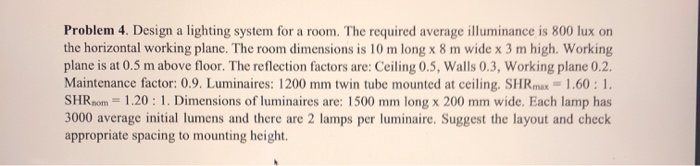 Problem 4. Design a lighting system for a room. The | Chegg.com