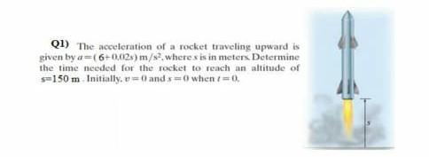 Solved Q1) The acceleration of a rocket traveling upward is | Chegg.com