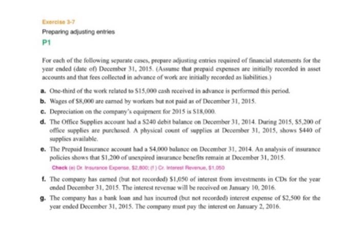 Solved Exercise 3-7 Preparing adjusting entries P1 For each | Chegg.com