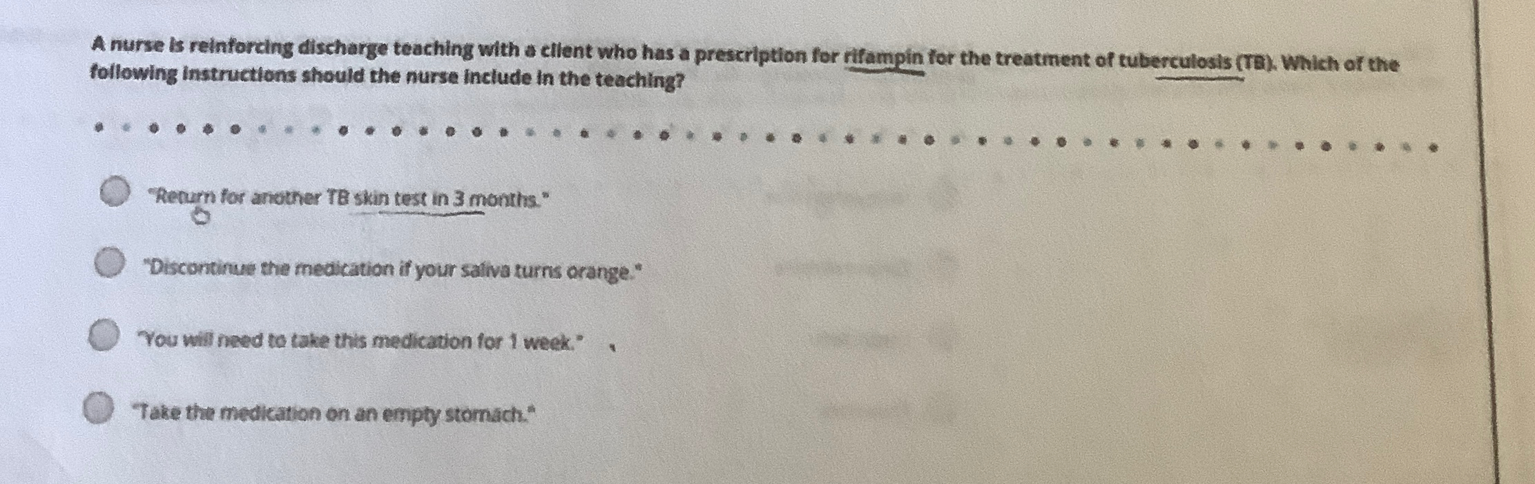 Solved A nurse is reinforcing discharge teaching with a | Chegg.com