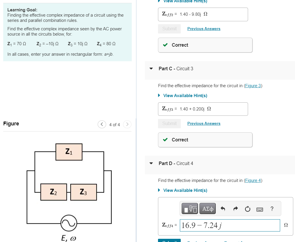 Solved Learning Goal:Finding the effective complex impedance | Chegg.com