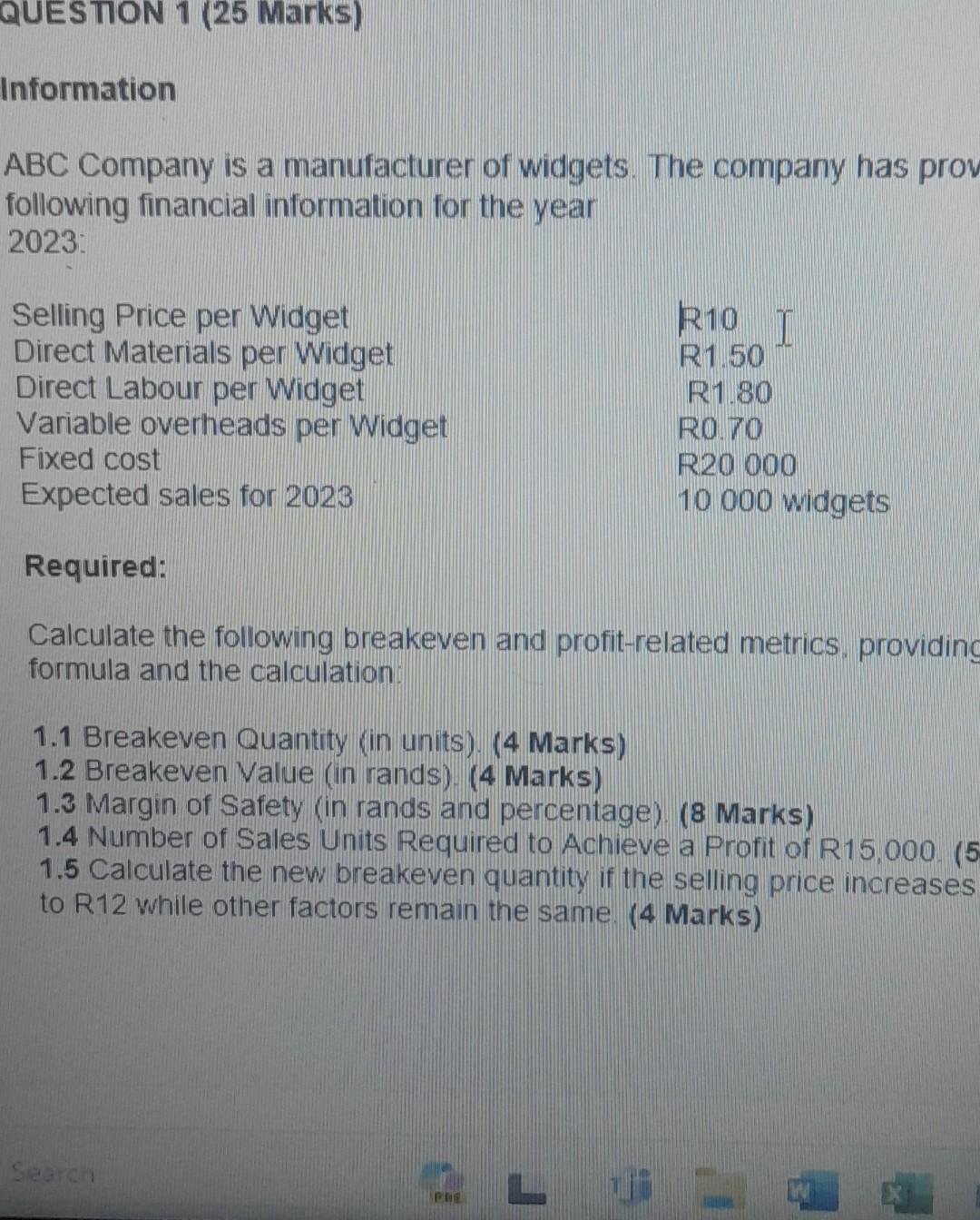 Solved Information ABC Company is a manufacturer of widgets. | Chegg.com