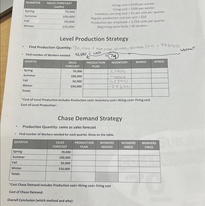 Solved Level Production Strategy - Find Production Quantity: | Chegg.com