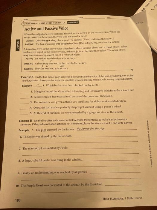 CLASS HAVE for CHAPTER 8: USING VERBS CORRECTLY | Chegg.com