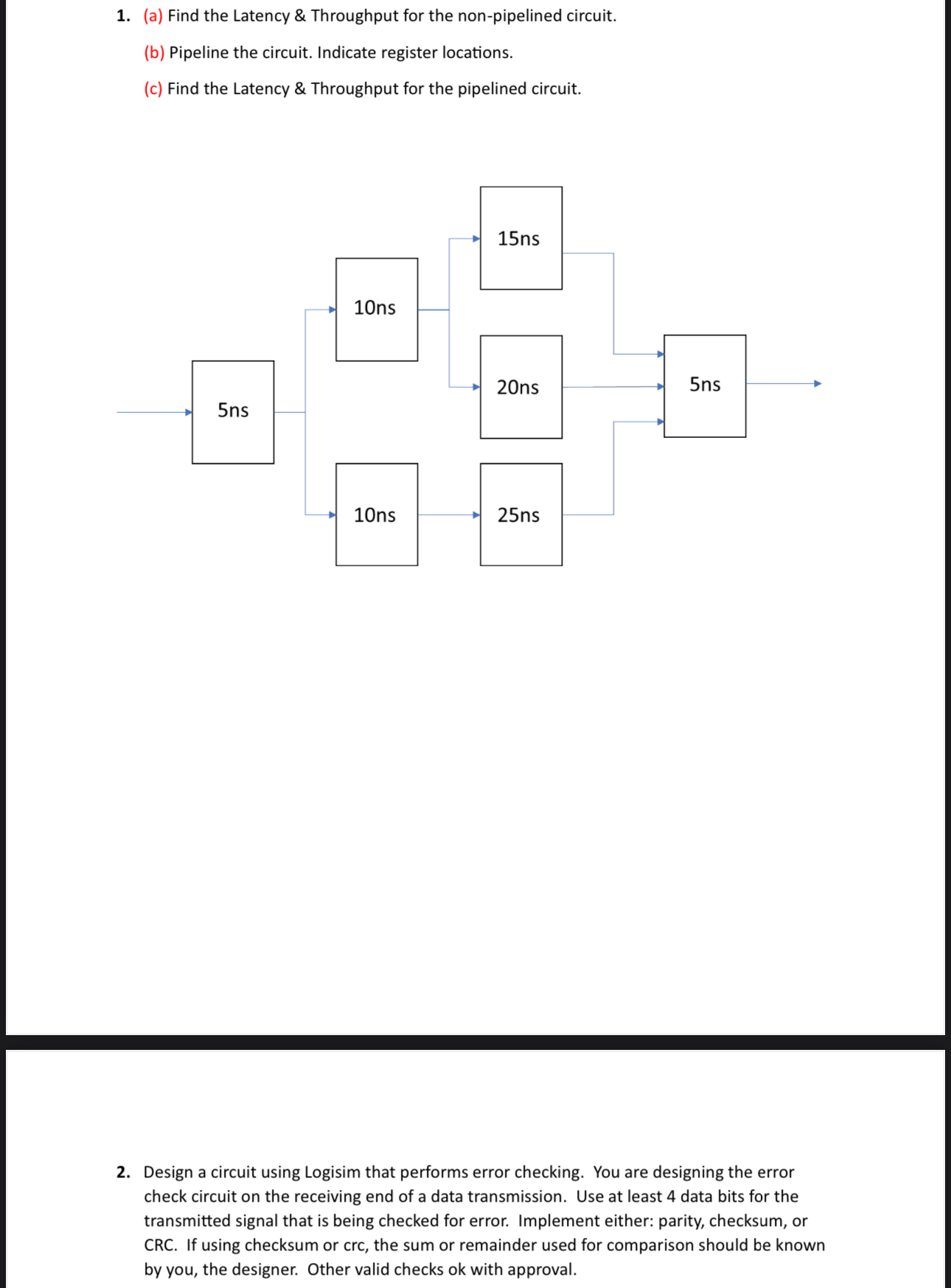 Solved (a) ﻿Find the Latency & Throughput for the | Chegg.com