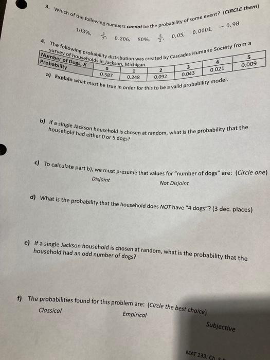 Solved Ch 5 Review Worksheet \#1 1. A probability experiment | Chegg.com