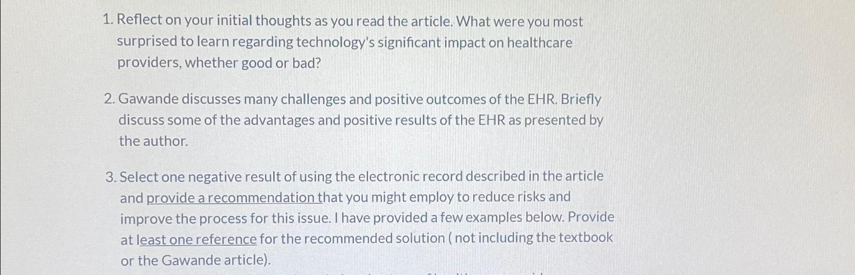 Solved Reflect on your initial thoughts as you read the | Chegg.com