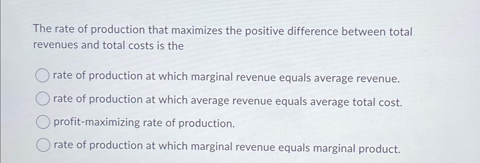Solved The rate of production that maximizes the positive | Chegg.com