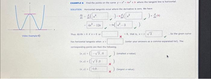 Solved Exampte 6 Find the points on the curve y=x4−6x2+9 | Chegg.com