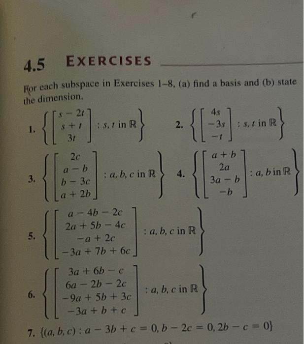 Solved For each subspace in Exercises 1-8, (a) find a basis | Chegg.com