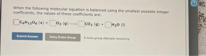 Solved When the following molecular equation is balanced | Chegg.com