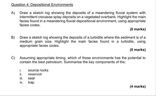 Solved Question 4: Depositional EnvironmentsA) ﻿Draw a | Chegg.com