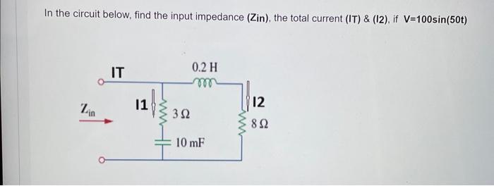 Solved In the circuit below, find the input impedance (Zin), | Chegg.com