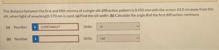 Solved The distance between the first and fifth minima of a | Chegg.com