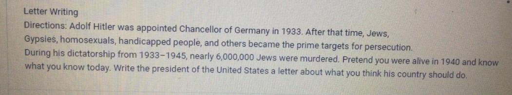 Solved Letter Writing Directions: Adolf Hitler was appointed | Chegg.com