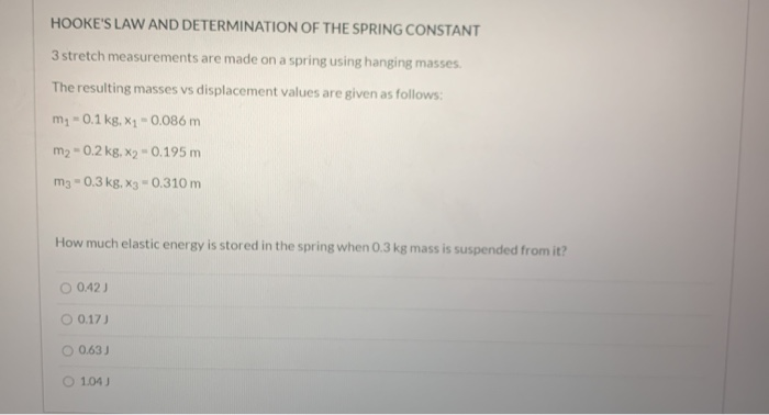 Solved HOOKE'S LAW AND DETERMINATION OF THE SPRING CONSTANT | Chegg.com