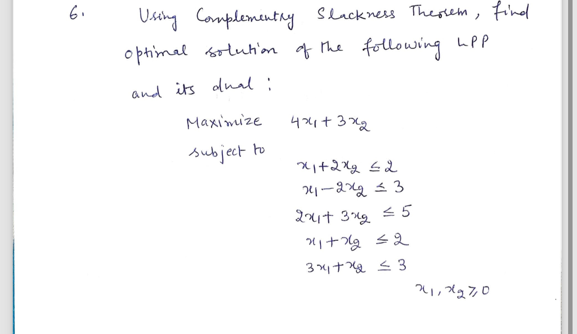 Solved Using Complementry Slackness Theorem, find optional | Chegg.com