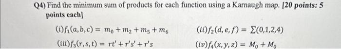 Solved Q4) Find the minimum sum of products for each | Chegg.com