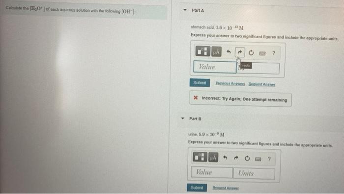 Solved Carcoulate the [H3OH] of each acueous solikion with | Chegg.com
