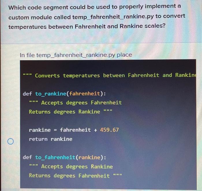 Solved Which code segment could be used to properly | Chegg.com