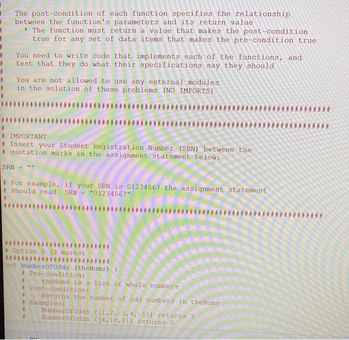 Solved The post-condition of each function specifies the | Chegg.com
