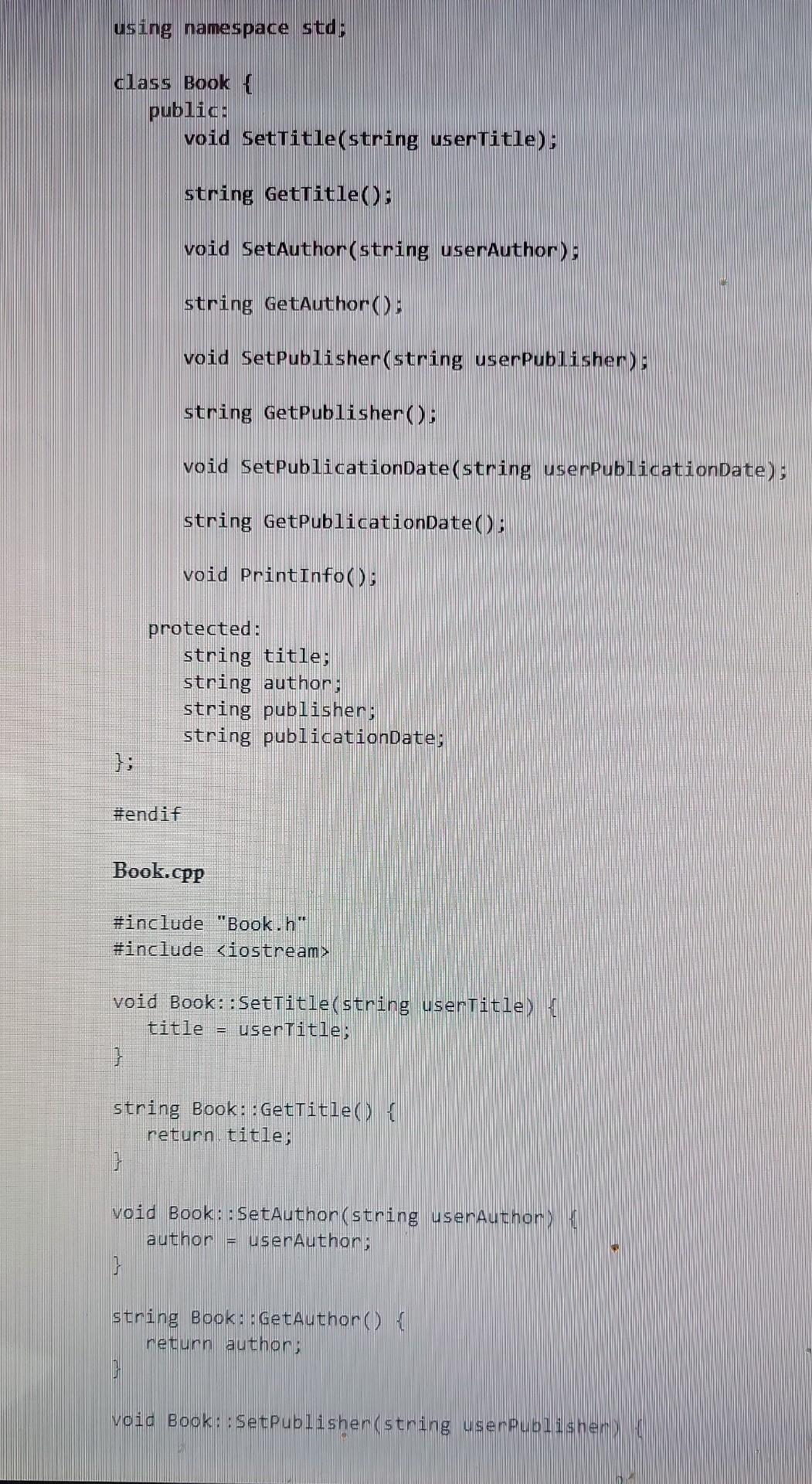Solved PROGRAM SPECIFICATIONS Given main() and a base Book | Chegg.com