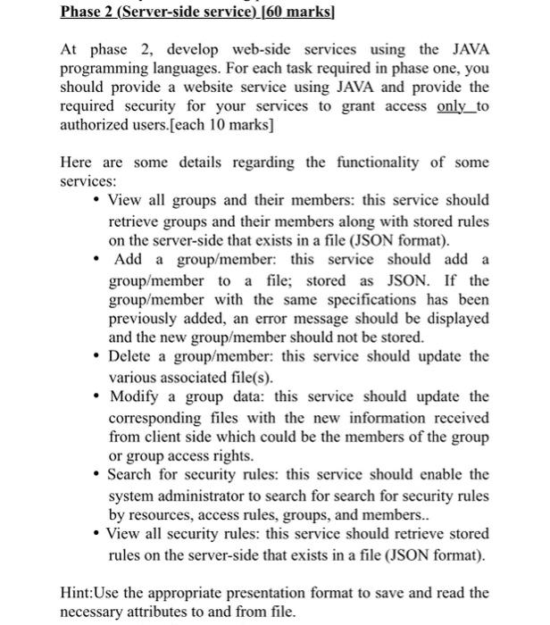 Solved Phase 2 (Server-side service)_[60 marks] At phase 2, | Chegg.com
