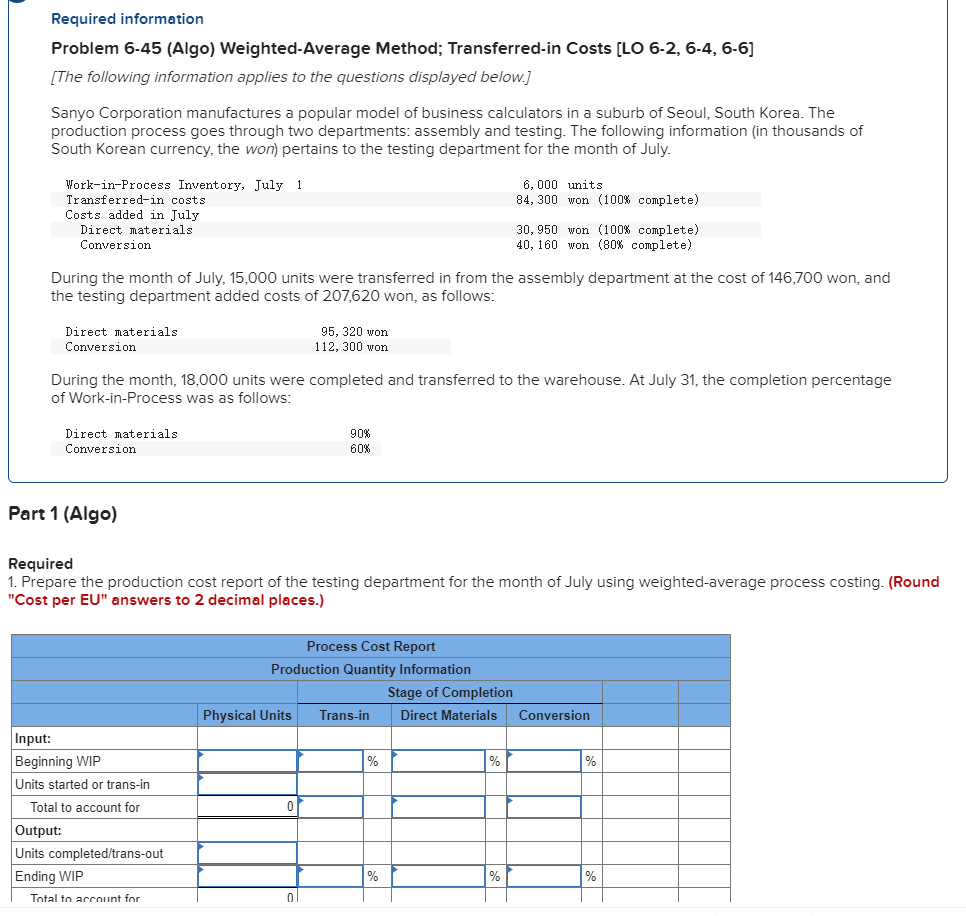 Solved Required informationProblem 6-45 (Algo) | Chegg.com