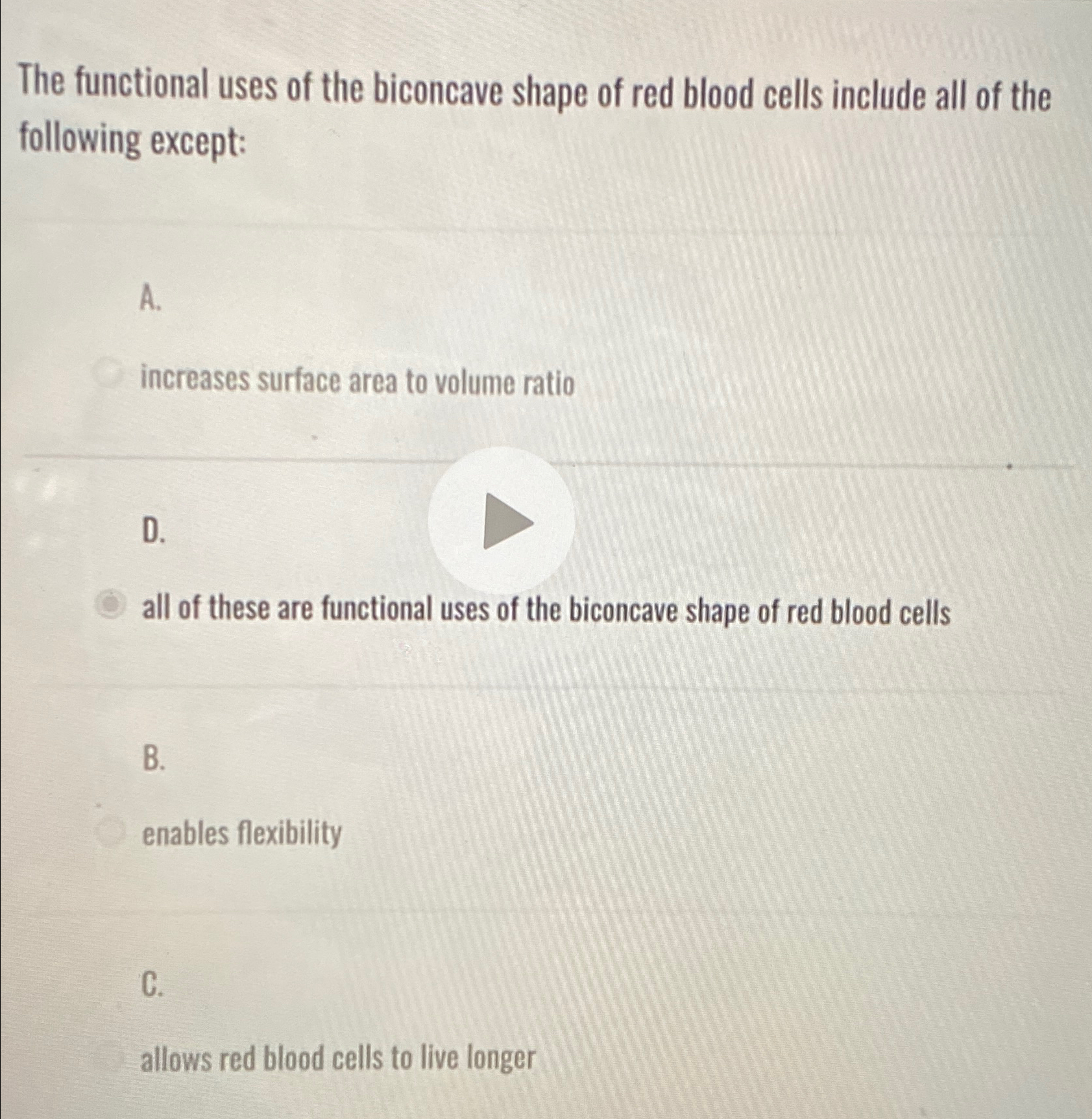 Solved The functional uses of the biconcave shape of red | Chegg.com