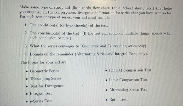 Make some type of study aid (flash cards, flow chart, | Chegg.com