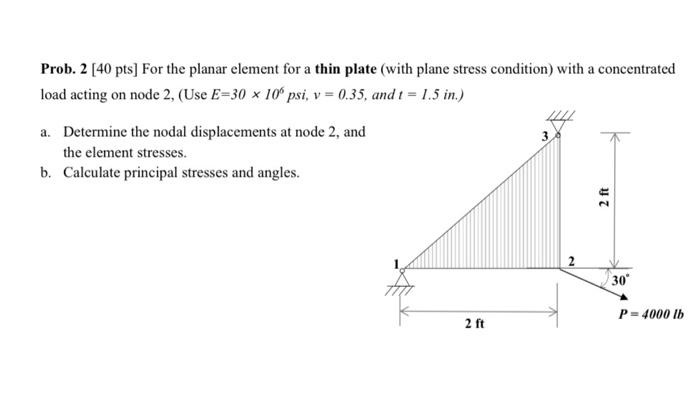 Prob. 2 [40 pts] For the planar element for a thin | Chegg.com