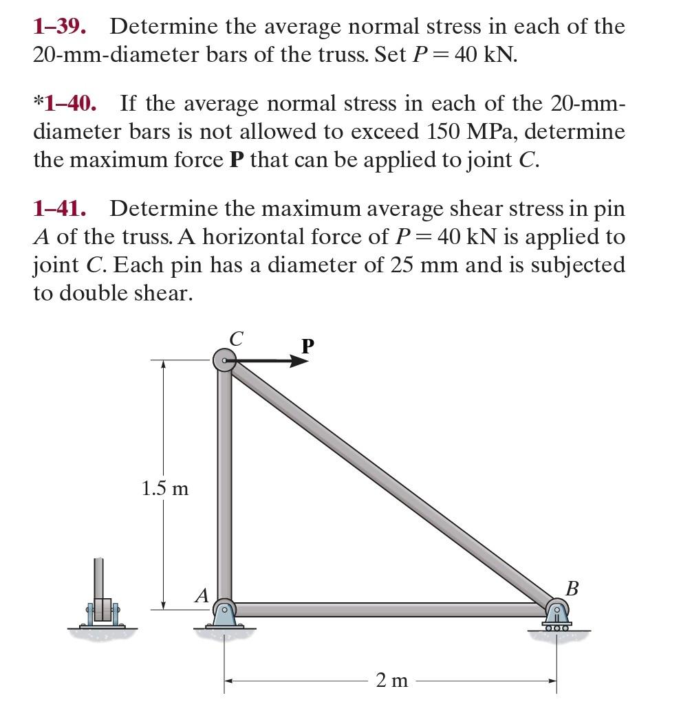 Solved 1–39. Determine the average normal stress in each of | Chegg.com