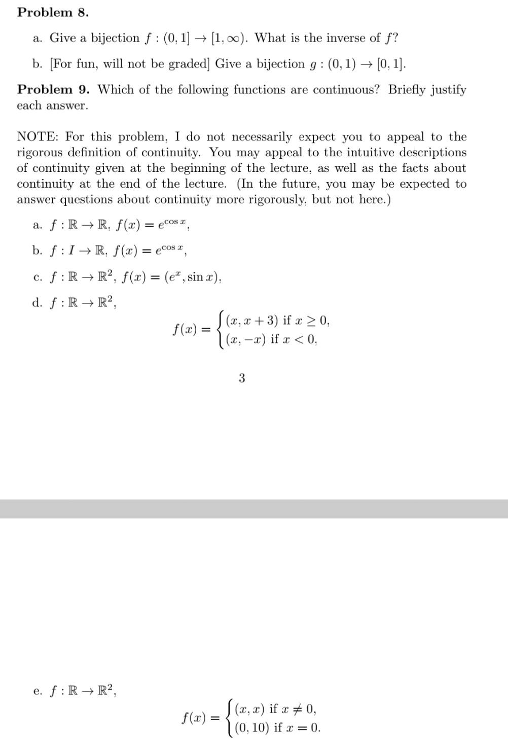 Problem 8. a. Give a bijection f:(0,1]→[1,∞). What is | Chegg.com
