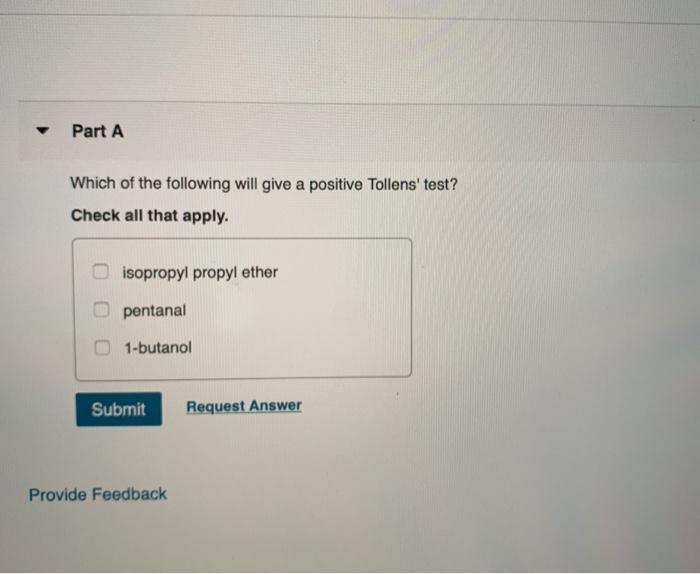 Solved Part A Which of the following will give a positive | Chegg.com