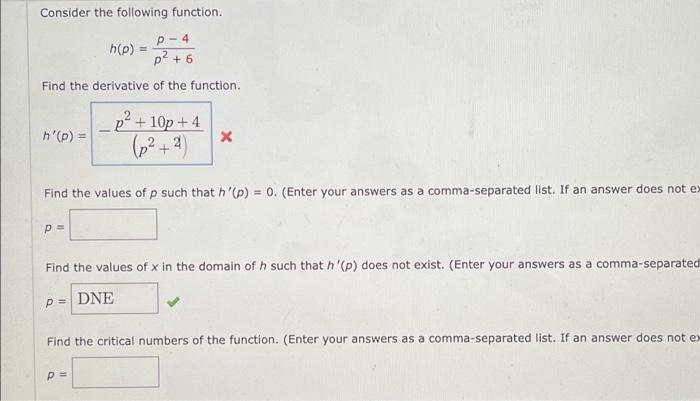Solved Consider the following function. P-4 p² +6 Find the | Chegg.com