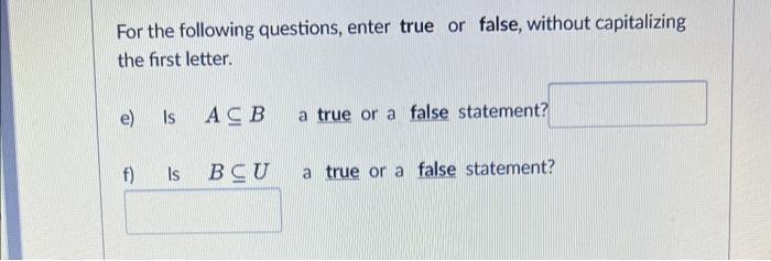 Solved Given the following sets: | Chegg.com