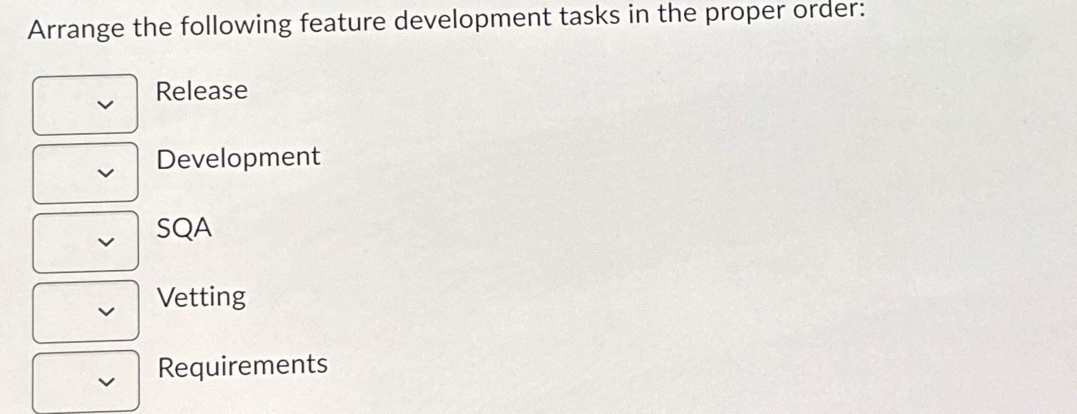Solved Arrange the following feature development tasks in | Chegg.com