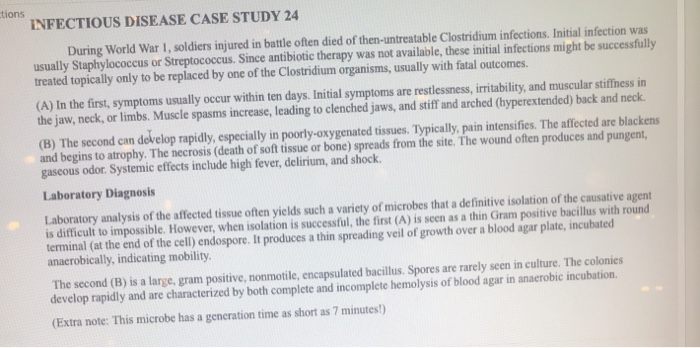Solved INFECTIOUS DISEASE CASE STUDY 24 During World War 1, | Chegg.com