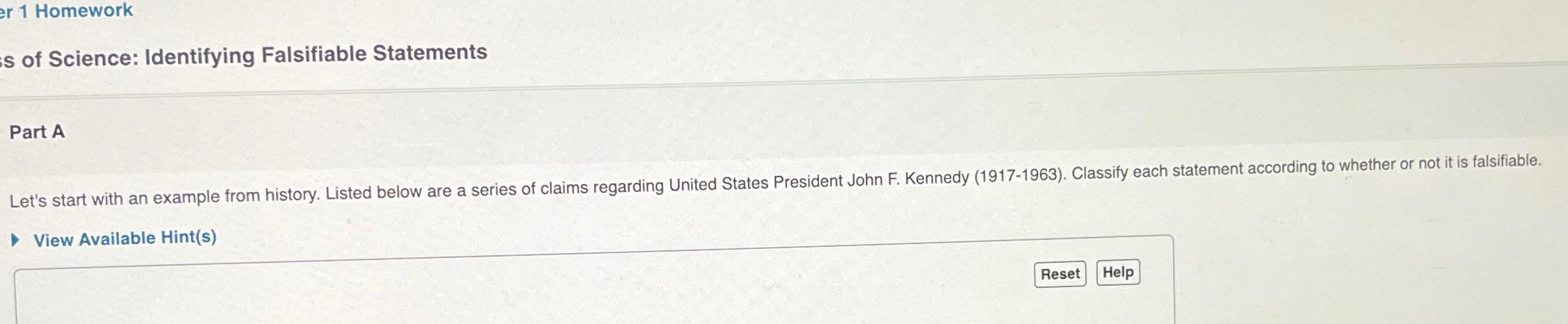 Solved er 1 ﻿Homeworks of Science: Identifying Falsifiable | Chegg.com