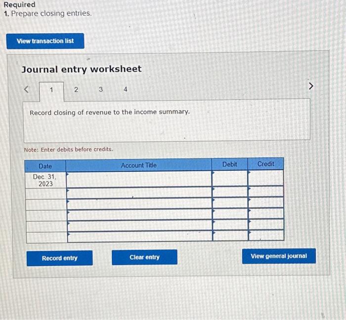 Solved Required 1. Prepare closing entries. Journal entry | Chegg.com