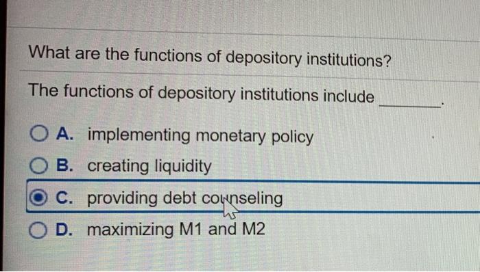 Solved What are the functions of depository institutions? | Chegg.com