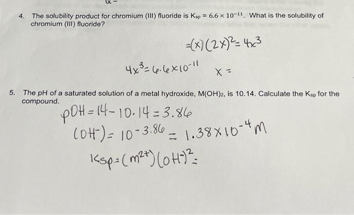 Solved 4. The solubility product for chromium (III) fluoride | Chegg.com