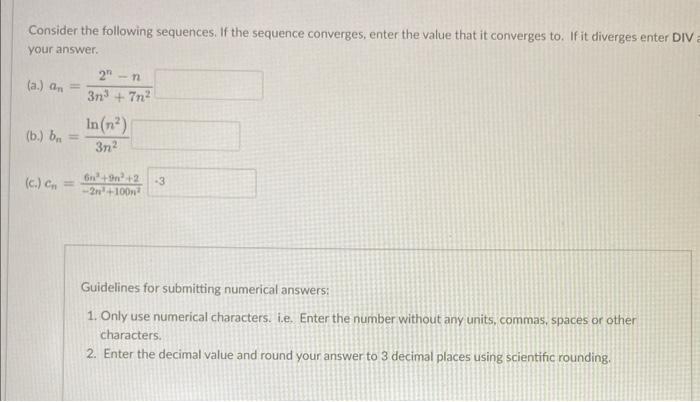 Solved Consider the following sequences. If the sequence | Chegg.com