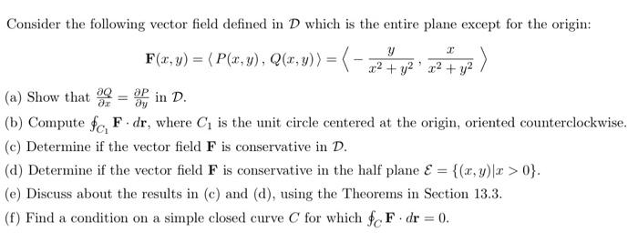 Solved Consider the following vector field defined in D | Chegg.com