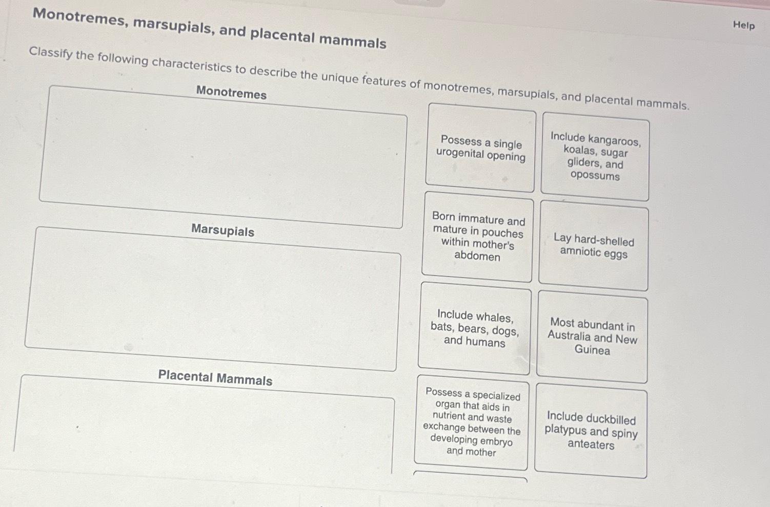 Solved Monotremes, marsupials, and placental | Chegg.com