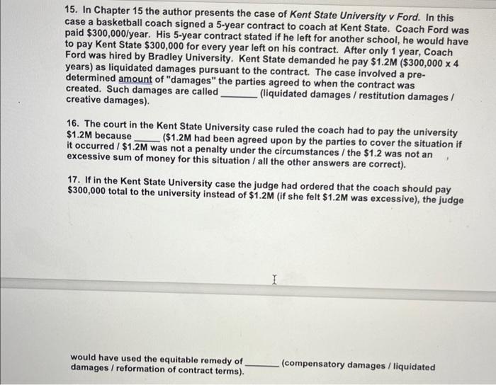 Part 1 - Contract Damages - Highlight Correct Answer | Chegg.com